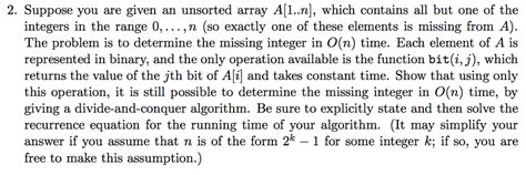 solved 2 suppose you are given an unsorted array a[1 n]