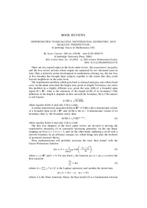 Pdf Isoperimetric Inequalities Differential Geometric And Analytic Perspectives