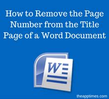 Remove The Page Number From The Title Page Of A Word Document