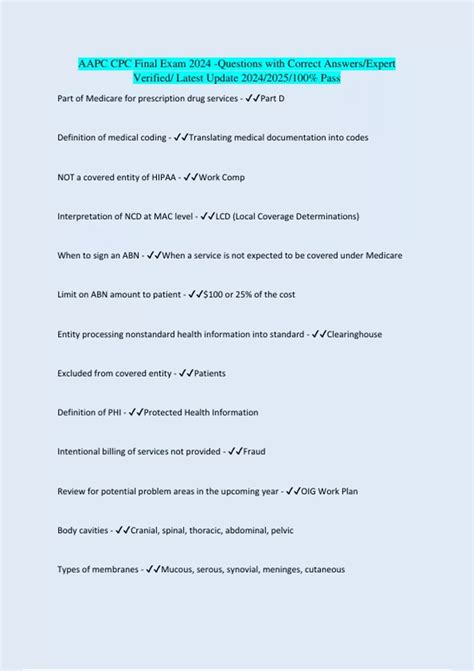 Aapc Cpc Final Exam 2024 Questions With Correct Answers Expert Verified Latest Update 2024