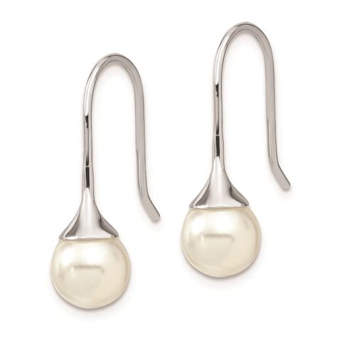 Sterling Silver Majestik Rh Pl 8 9mm White Imit Shell Pearl Drop
