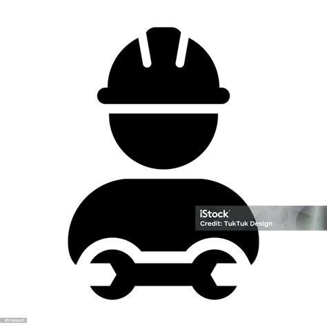 작업자 아이콘 벡터 서비스 사람 프로필 아바타 렌치 도구 공장 유지 보수 및 문양 그림 기호에 하드 모자와 기계 작업에 대 한 건설 산업에 대한 스톡 벡터 아트 및 기타