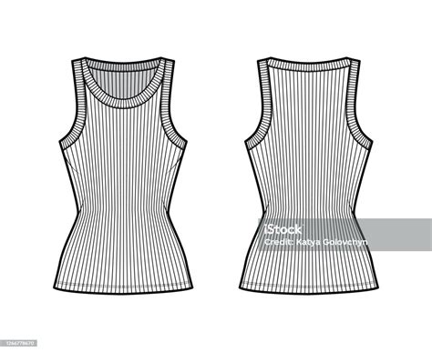 리브드 코튼 저지 탱크 테크니컬 패션 일러스트 와이드 스쿱 넥 핏 니트 바디 튜닉 길이 캐미솔 0명에 대한 스톡 벡터 아트 및 기타 이미지 Istock