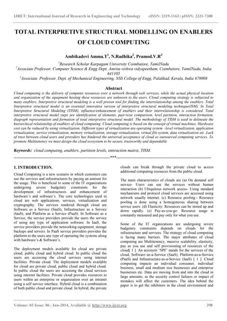 Total Interpretive Structural Modelling On Enablers Of Cloud Computing Pdf Cloud Computing