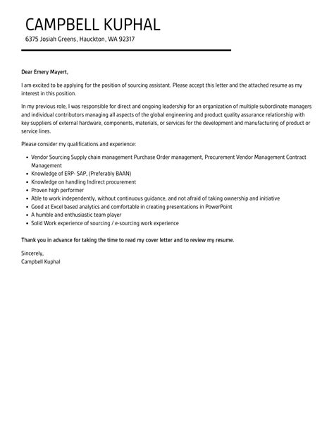 Sourcing Assistant Cover Letter Velvet Jobs