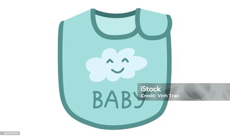귀여운 아기 턱받이 클립 아트입니다 아기 수유 플랫 벡터 삽화를 위한 간단한 귀여운 녹색 턱받이 아기 앞치마 또는 턱받이 행복한 미소 구름 캐릭터 만화 손으로 그렸습니다