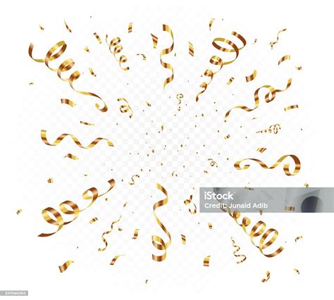 황금 색종이와 리본이 투명 배경에 폭발합니다 구불구불한 리본 벡터는 흰색 배경에 고립되어 있습니다 축하 카니발 리본 색종이 벡터 0명에 대한 스톡 벡터 아트 및 기타 이미지