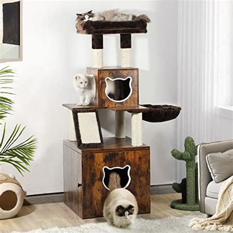 Yitahome Modern Cat Tree With Litter Box Enclosure Separable Endtable