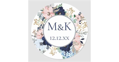 Dusty Blue Floral Greenery Classic Round Sticker Zazzle
