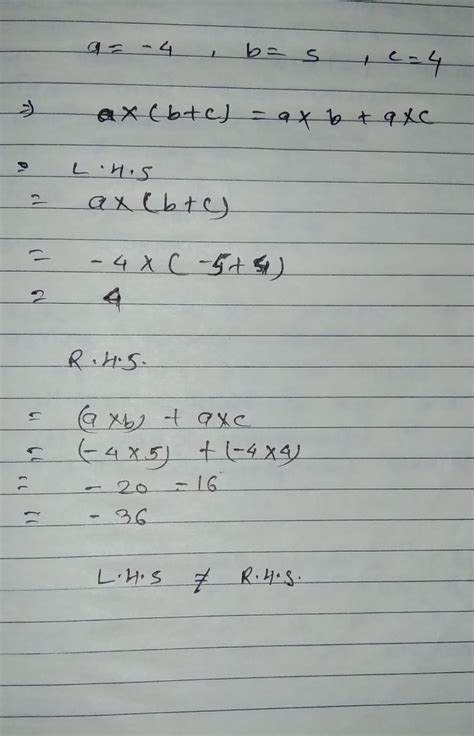 A If A 4 B 5 4 Verify A B C A B Ac Brainly In