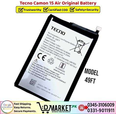 Tecno Camon 15 Air Original Battery Price In Pakistan Fastsecure