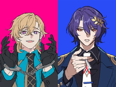 Safebooru 2boys Aqua Shirt Aventurine Final Victor Honkai Star