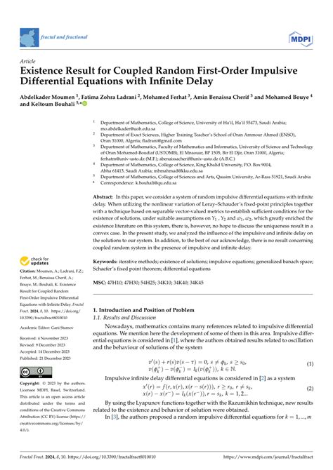 Pdf Existence Result For Coupled Random First Order Impulsive Differential Equations With