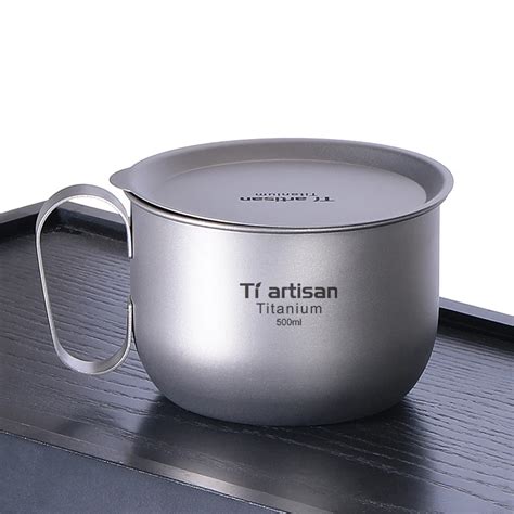 Tiartisan 야외 캠핑 휴대용 싱글 월 음료용기 티타늄 커피 컵 물 와인 차 머그잔 뚜껑 포함 500ml 신상