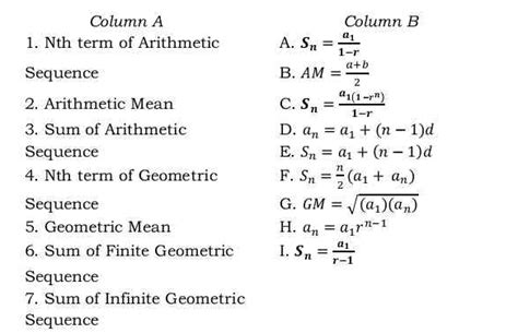Column A 1 Nth Term Of Arithmetic Sequence 2 Studyx