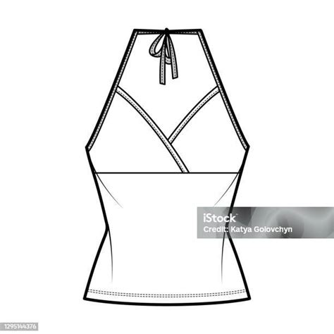 엠파이어 솔기 활 슬림핏 튜닉 길이가 돋보적인 탑 홀터 넥 서플리스 탱크 코튼 저지 테크니컬 패션 일러스트 0명에 대한 스톡 벡터 아트 및 기타 이미지 Istock