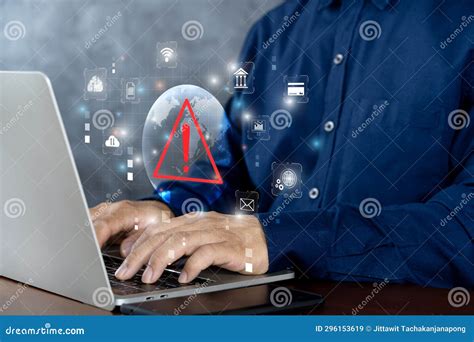 System Hacked Warning Alert On Notebook Laptop Cyber Attack On Computer Network Stock Image