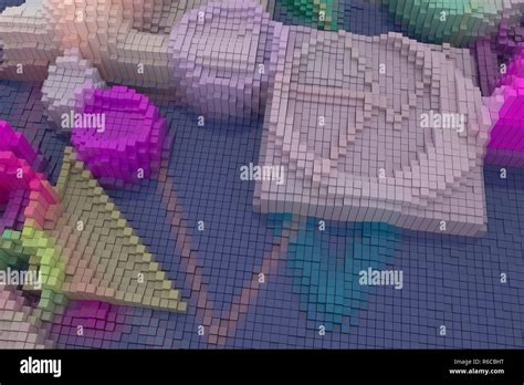 Colorful 3d Rendering Abstract Block Geometric Structure Shape Composition For Web Page