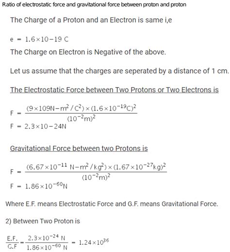 Ratio Of Electrostatic Force And Gravitational Force Between Proton And