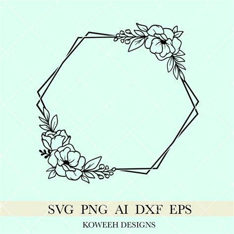 Cactus Frame Svg Floral Hexagon Frame Svg Succulent Frame Svg Floral