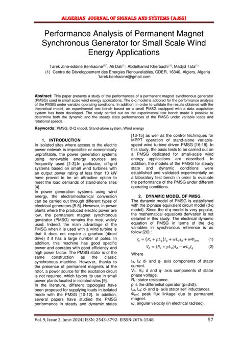 Pdf Performance Analysis Of Permanent Magnet Synchronous Generator For Small Scale Wind Energy