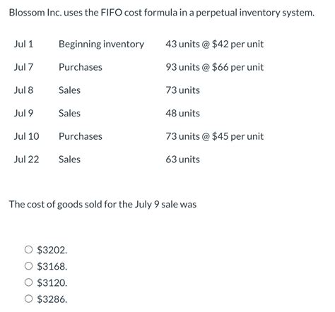 Solved Blossom Inc Uses The Fifo Cost Formula In A
