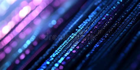 Abstract Digital Data Stream Glowing Blue Purple Lines Technology Background Stock Illustration