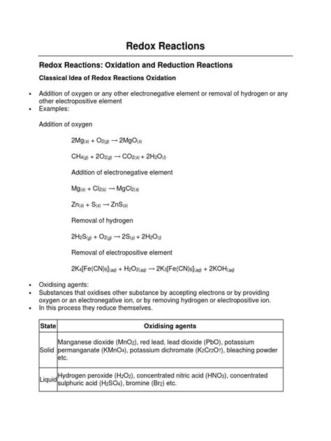 Class 11 Chapter 08 Redox Reaction Notes Pdf Redox Chemical