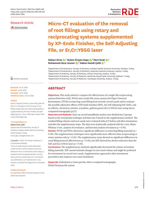 Pdf Micro Ct Evaluation Of The Removal Of Root Fillings Using Rotary And Reciprocating Systems