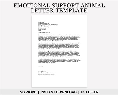 Emotional Support Animal Letter Template Esa Letter Template Esa