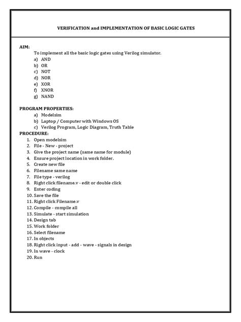 Verilog Sample Experiments Pdf Logic Gate Computer Programming