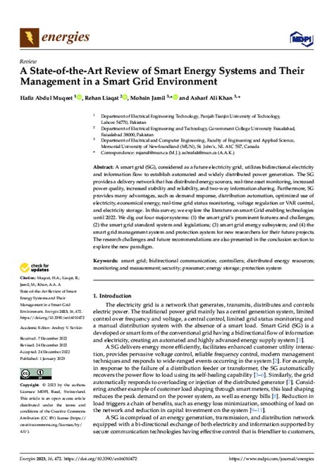 Pdf A State Of The Art Review Of Smart Energy Systems And Their Management In A Smart Grid