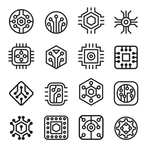 Computer Chips And Electronic Circuit Icons In Thin Line Style Stock Vector Image By ©slalomop