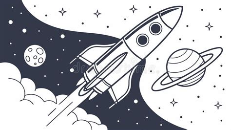 Rocket With Planet Space Exploration Cosmic Journey Future Technology Vector Design