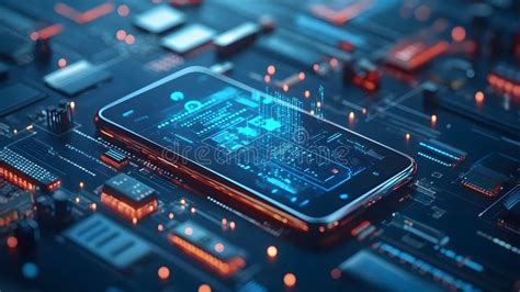 Modern Smartphone Surrounded By Circuitry And Data Visualization Stock Illustration