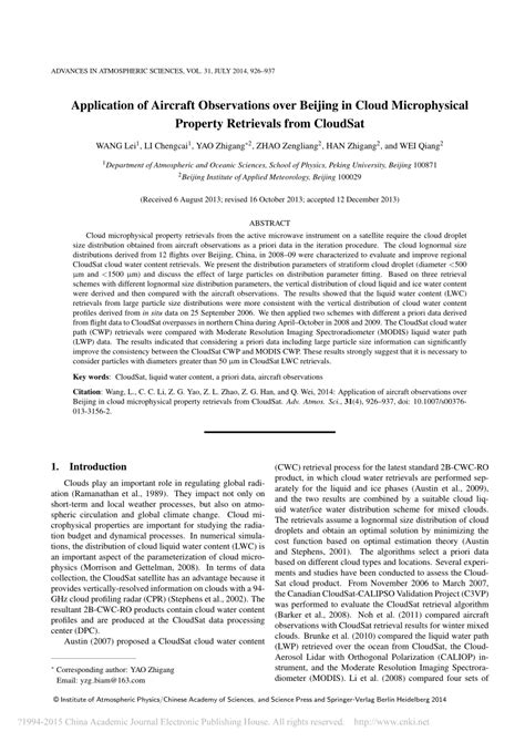 Pdf Application Of Aircraft Observations Over Beijing In Cloud
