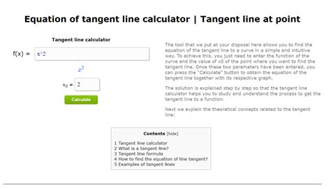 Equation Of Tangent Line Calculator