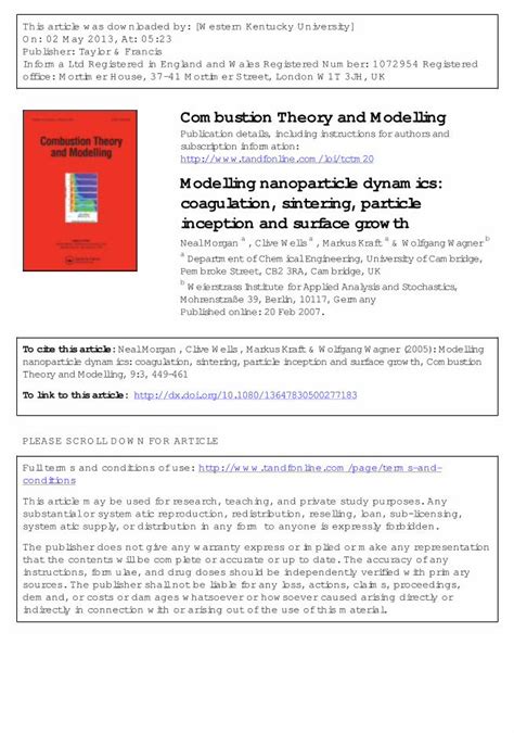 Pdf Modelling Nanoparticle Dynamics Coagulation Sintering Particle