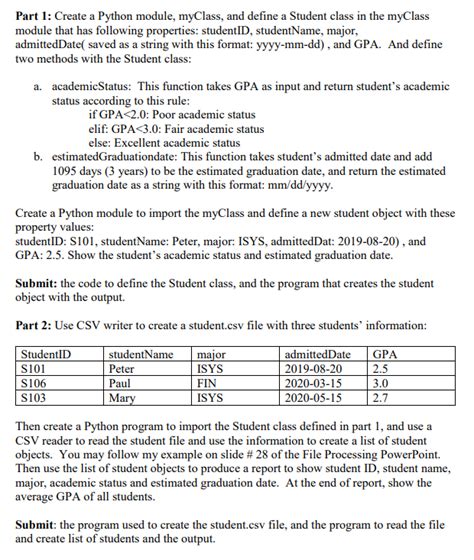 Solved Part 1 Create A Python Module Myclass And Define A