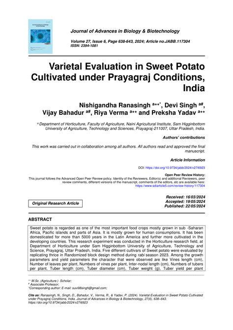Pdf Varietal Evaluation In Sweet Potato Cultivated Under Prayagraj Conditions India