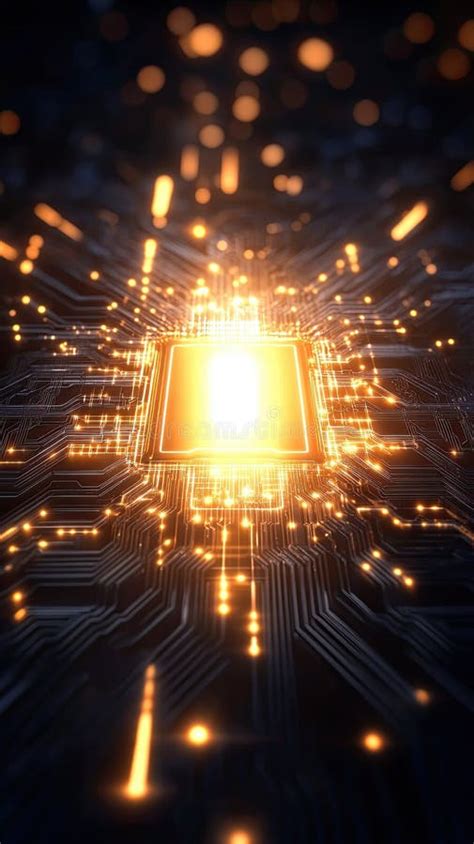 Futuristic Glowing Microchip With Digital Circuits And Sparks Stock Illustration Illustration