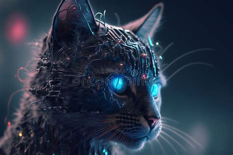Portrait Of A Futuristic Robot Cat An Artistic Abstract Cyberpunk Fantasy Concept Of A Cyber