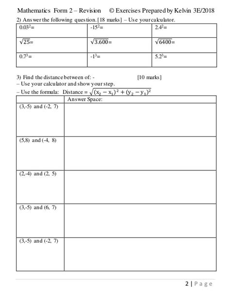 Mathematics Form 2 Chapter 2 Exercise With Answers Homework Chapter 2