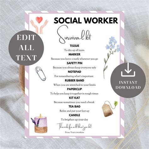 Social Worker Survival Kit Printable Appreciation T Editable