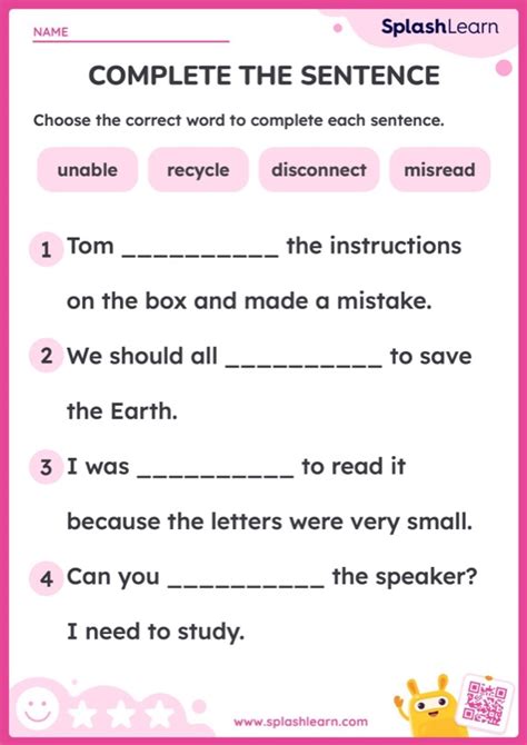 complete the sentence using words with affixes worksheet