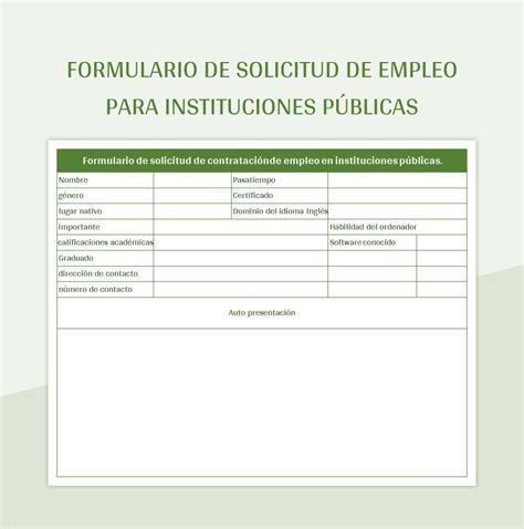 Plantilla De Excel Formulario De Solicitud De Empleo Para Instituciones