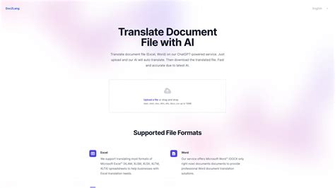 Doc2lang 使用我们基于 Chatgpt 技术的服务,将文档文件(excel、word、csv)翻译成不同语言。只需上传文件,我们的 Doc2lang 使用我们基于 Chatgpt 技术的服务,将文档文件(excel、word、csv)翻译成不同语言。只需上传文件,我们的