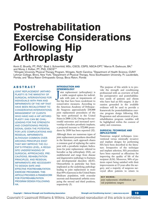 Pdf Post Rehabilitation Exercise Considerations Following Hip