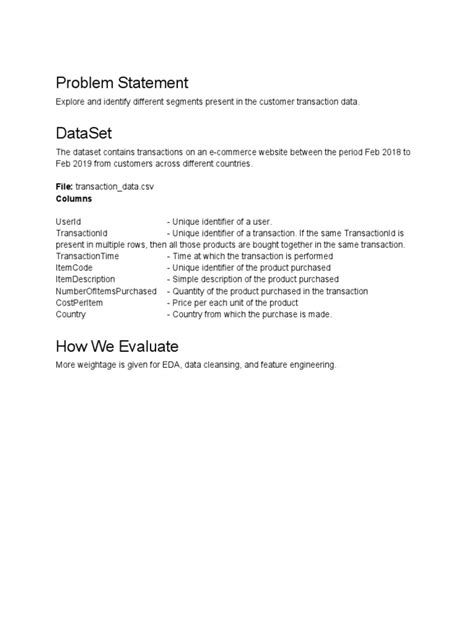 Problem Statement Dataset File Transaction Data Csv Columns Pdf