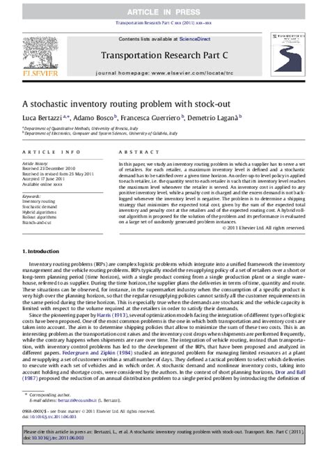 pdf a stochastic inventory routing problem with stock out francesca guerriero